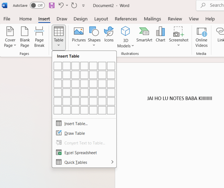 How to Create and Format Tables in MS Word - lunotes.in